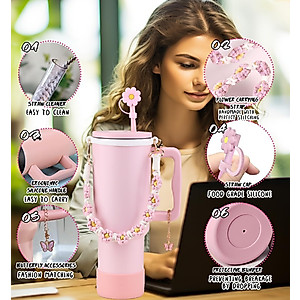 Sanilinwild 40 oz Tumbler with Handle Straw and Accessories, Drop & Abrasion Resistant, Vacuum Double-Layer Insulation, Ideal for Camping, Fitness, Outdoor Use