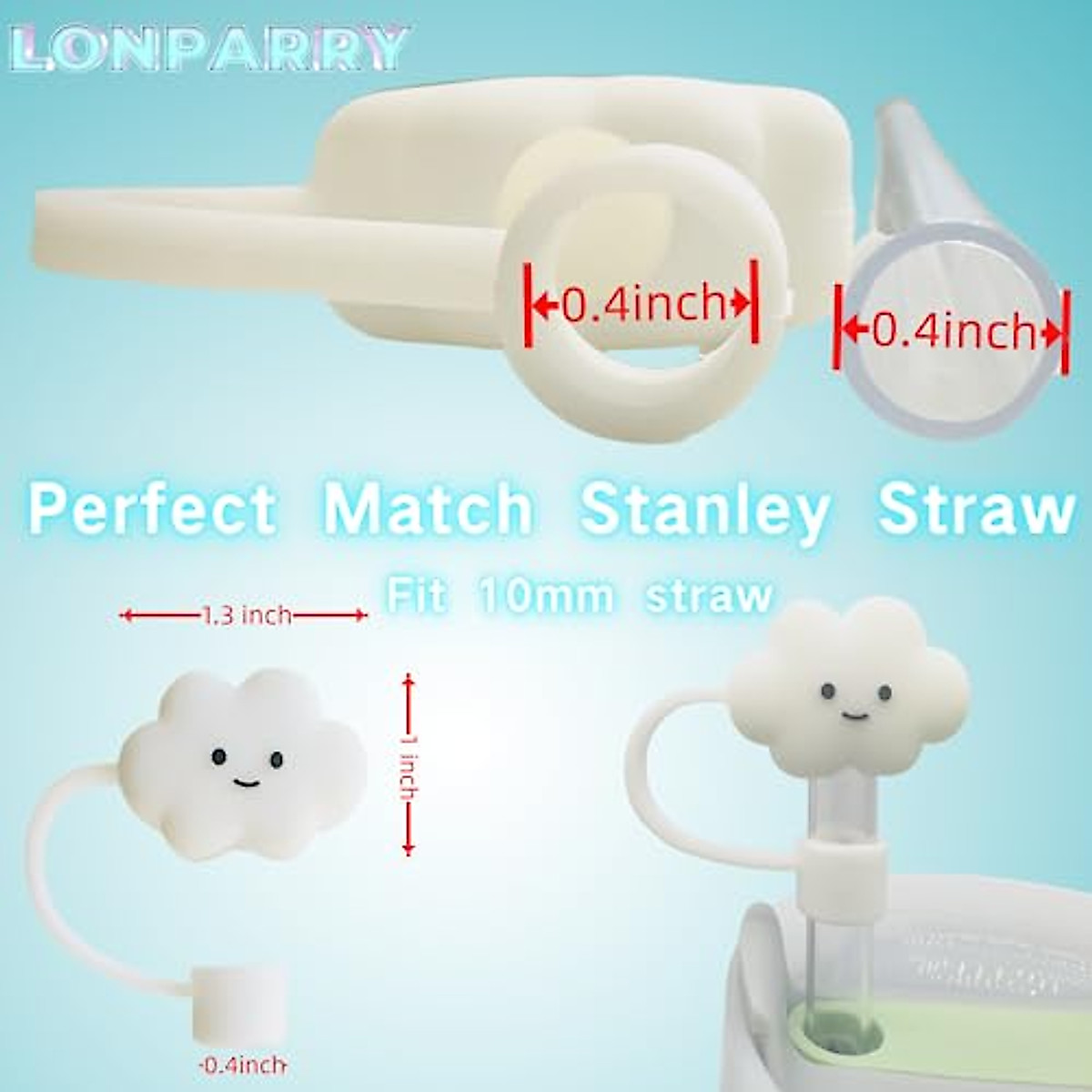 4Pcs Straw Cover Cap for Stanley 40oz Cup, Reusable Cloud Shape Straw Toppers, Food Grade Drinking Straw Tips, Silicone Straw Plugs, Anti-Dust Straw Cap for 0.4 Inch/10 MM Diameter, White