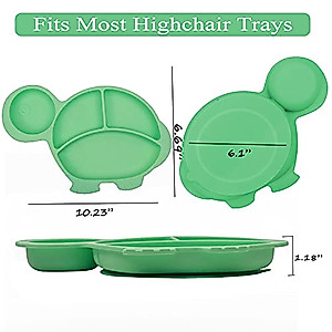 NICINGU Silicone Suction Plate spoon fork sets for Toddlers,Divided Plate Dish Placemat for Baby Kids Infant Self Feeding Training,Fits Most Highchairs, BPA Free Microwave Dishwasher Safe- Green