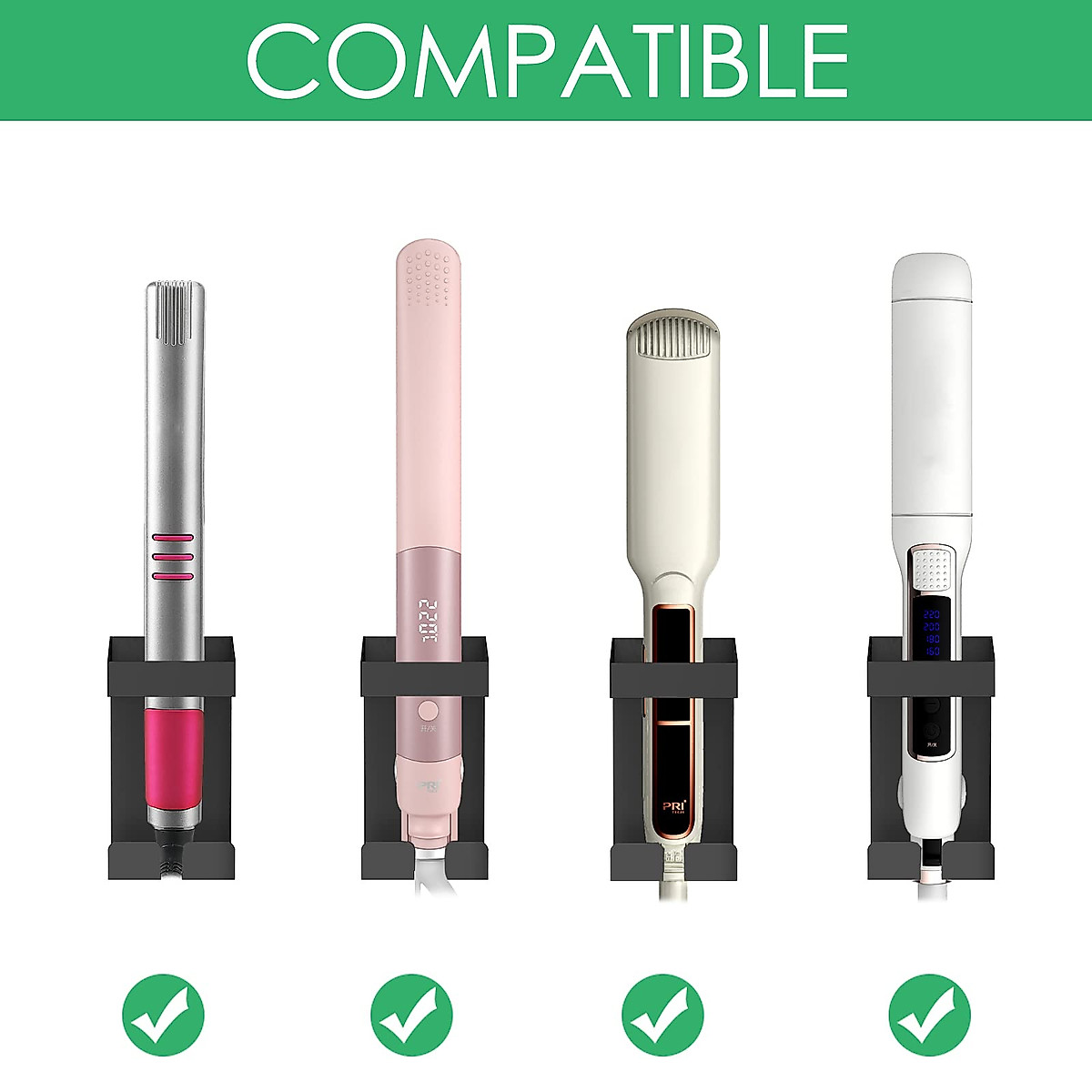 Linkidea 2 Pack Wall Mounted Hair Curler Holder, Hair Straighter Styling Tool Storage Organizer, Bathroom Hair Accessories Storage Shelf (Black)