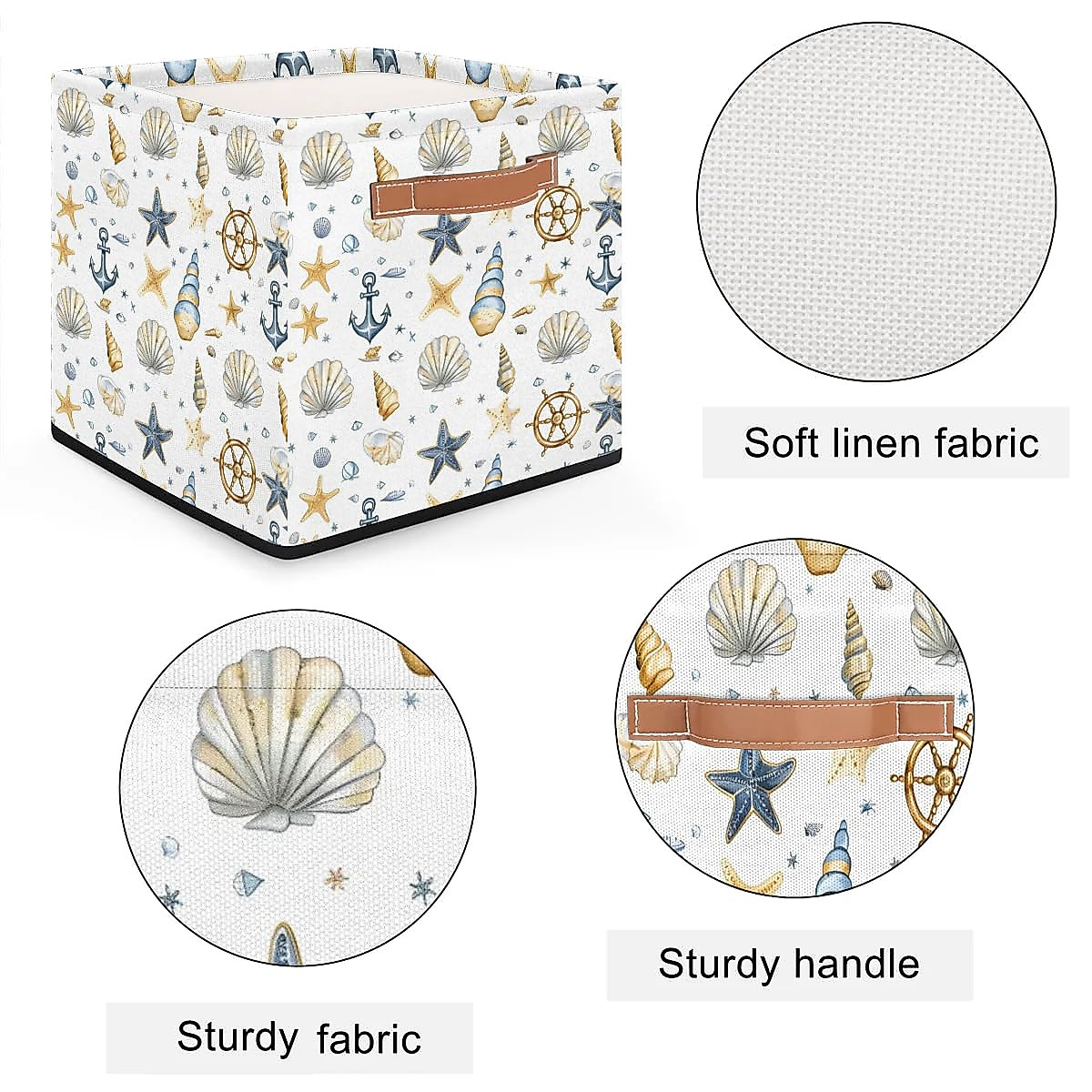 Tablerazzi Nautical Coastal Ocean Coral Cube Storage Bin, 13 Inch Collapsible Fabric Storage Cube Bin, Foldable Cube Baskets for Shelf, Closet, Organizer