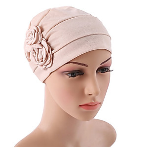 HONENNA Chemo Turban Headband Scarf Beanie Cap Hat for Cancer Patient (Cream-Coloured)