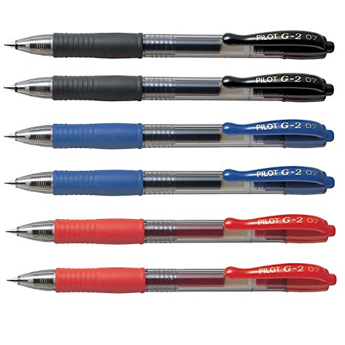 Pilot G2 pens retractable Gel Roller ballpoint 07 Fine point Black, Blue & Red Bundle (6)