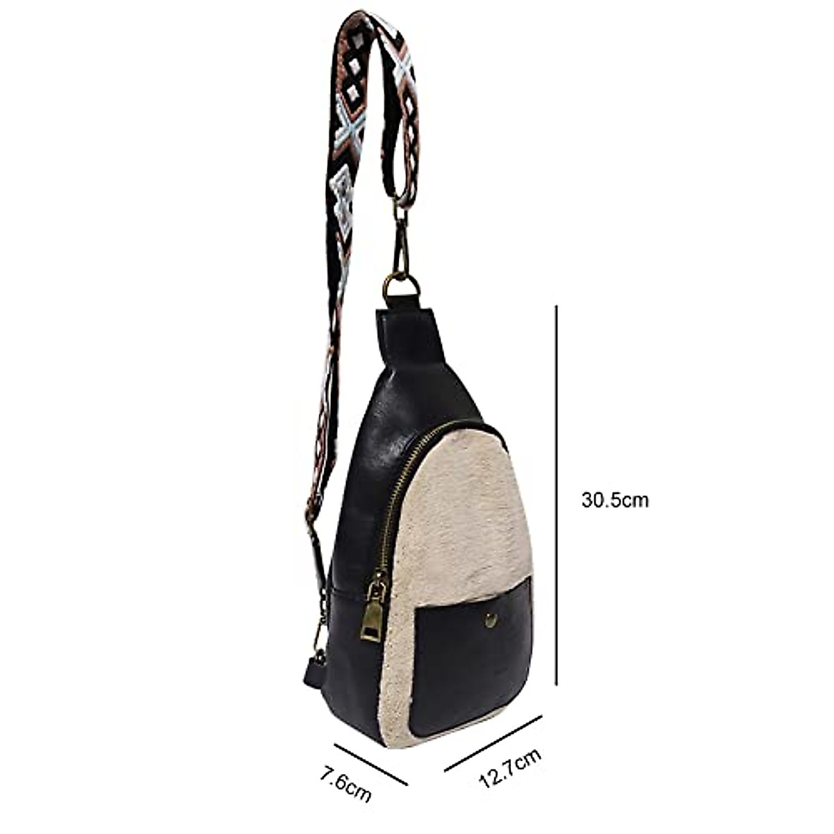 Sling Bag for Women PU Leather Crossbody Plush Splicing Satchel Chest Daypack Shoulder Backpack Cycling Hiking Travel