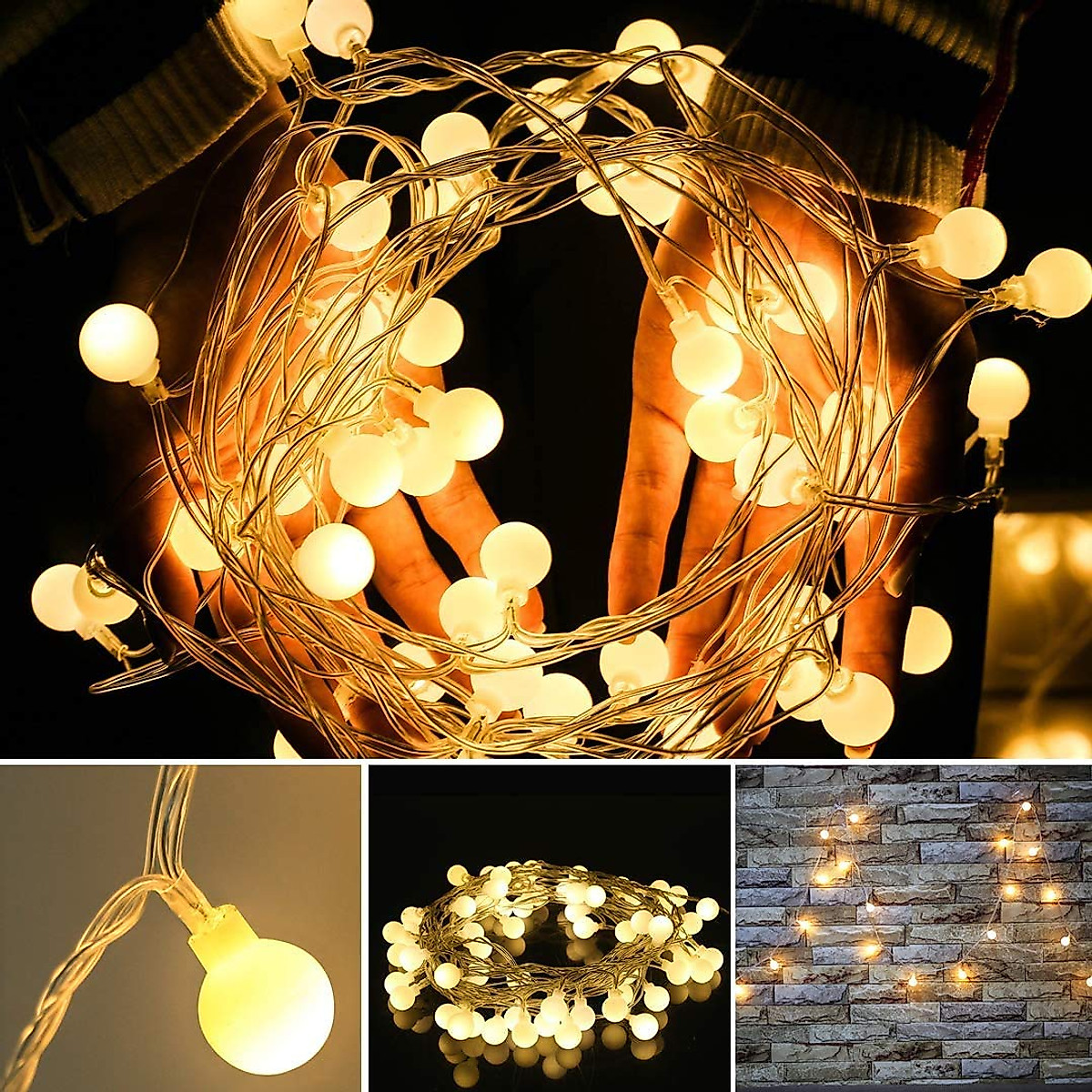 YOZATIA Globe String Lights 2 Pack 19.7ft 40 LED Battery Operated Warm White Waterproof, Globe Fairy String Lights 8 Modes with Remote Control, Perfect for Indoor, Outdoor, Bedroom, Party, Christmas