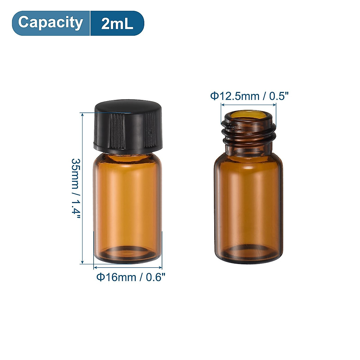 PATIKIL 2ml Amber Glass Vials, 100 Pack Sample Vials with Screw Cap Reagent Media Bottle Leak-Proof Liquid Sample Glass Vial for Lab Laboratory Storage