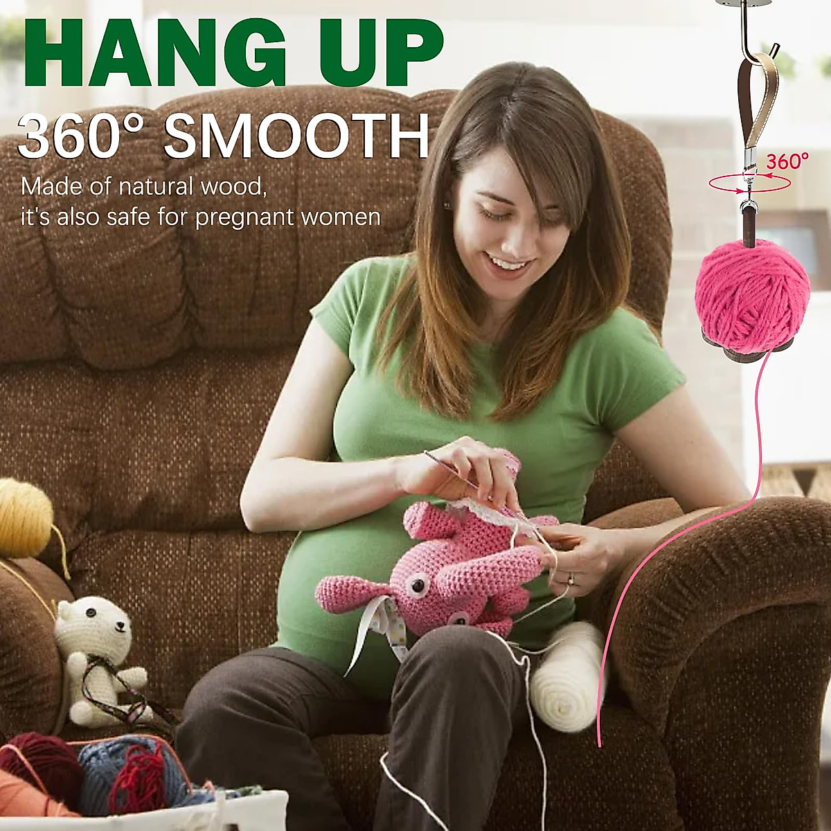 Wrist Yarn Holder, Portable Wrist Yarn Ball Minder Stand with Crossbody Strap Wooden Twizzling Yarn Organizer Storage Knitting Supplies Crocheting Gift for Craft Lover (Solid Wood)