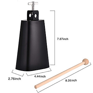 EASTROCK 6 Inch Metal Steel Cowbell and Black Rattles Hand Percussion Set for Drum Set, Band accompaniment, Party