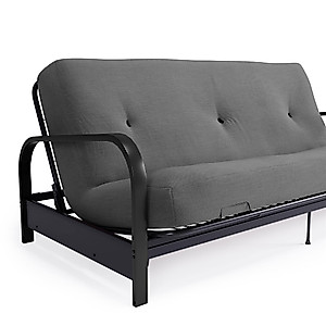 ASQUAN Black Metal Arm Full Size Futon Frame with 6” Gray Mattress