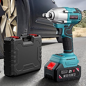 1/2 inch Cordless Impact Wrench, Torque 258ft-lbs(350N.m), 3500 RPM, 21V Electric Brushless Power Impact Gun for Lug Nuts with 2.0Ah Battery, 1/4 inch Impact Driver, Charger & Kit Case (4000mAh)