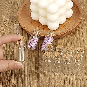 SUPERLELE 60pcs 2ml Small Mini Glass Bottles Jars with Cork Stoppers, 120pcs Eye Screws and 3pcs Small Funnels
