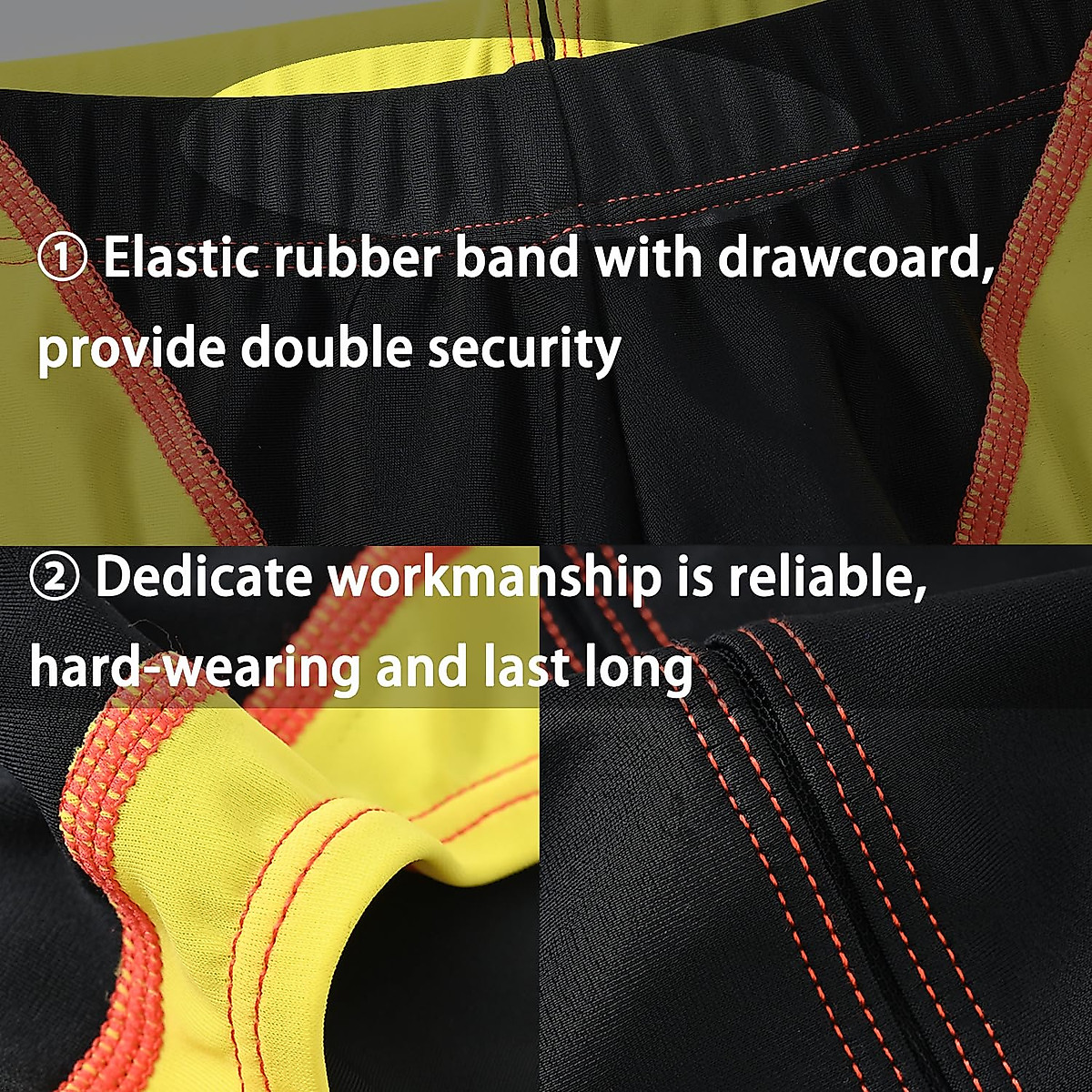 SUMABA Mens Swim Briefs with Drawstring Color Block Sexy Bikini Swimsuit Quick Dry Beach Swimwear Fashion Printed Black Yellow Swimming Suit Large Male Bathing Suit