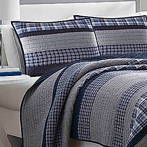 Nautica Home | Adleson Collection | 100% Cotton Quilted Accent Standard Sham, Envelope Closure, Pre-Washed for Added Softness, Easy Care Machine Washable, 20" x 26", Blue/Grey