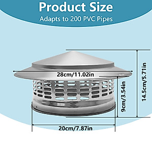 LangRay Chimney Caps for Outside, 8 in Stainless Steel Chimney Cover with Screen, Round Stove Pipe Cap, Roof Exhaust Vent Cap, Fireplace Roof Vent Cover Rain Caps for Chimney Stovepipe Finial