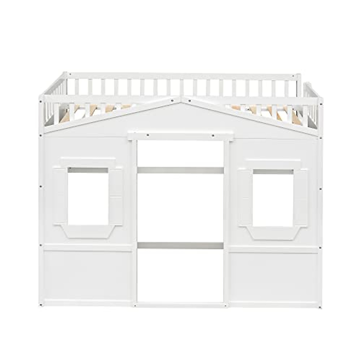 BOVZA Twin Size House Loft Bed, Wooden Bed Frame with Ladder, Kids Playhouse Bed with Window for Girls Boys, White