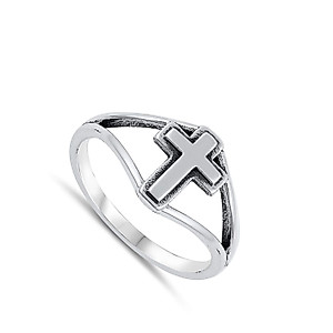 Oxidized Cross Christian Love Simple Ring .925 Sterling Silver Band Size 5