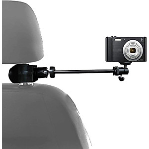 3in1 Universal Car Headrest Mount Holder for All Camcorder/Action Camera/Smartphone with Dual Adjustable Positions and 360° Rotation, for car Shooting vlogging Video Recording
