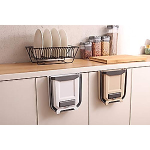 YCOCO Hanging Kitchen Trash Can,2.4 Gallon Collapsible Waste Bin,Small Plastic Folding Hang Garbage Can for Cabinet Car Bedroom Bathroom Kitchen Office,White