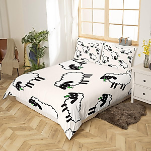 Erosebridal Cute Sheep Duvet Cover Full Size,Funny Sheep Bedding Set for Kids Child Boys Girls,Cartoon Animals Bedspread Cover,Farm Animals Comforter Cover for Sheep Lovers Bedroom Decor,Beige