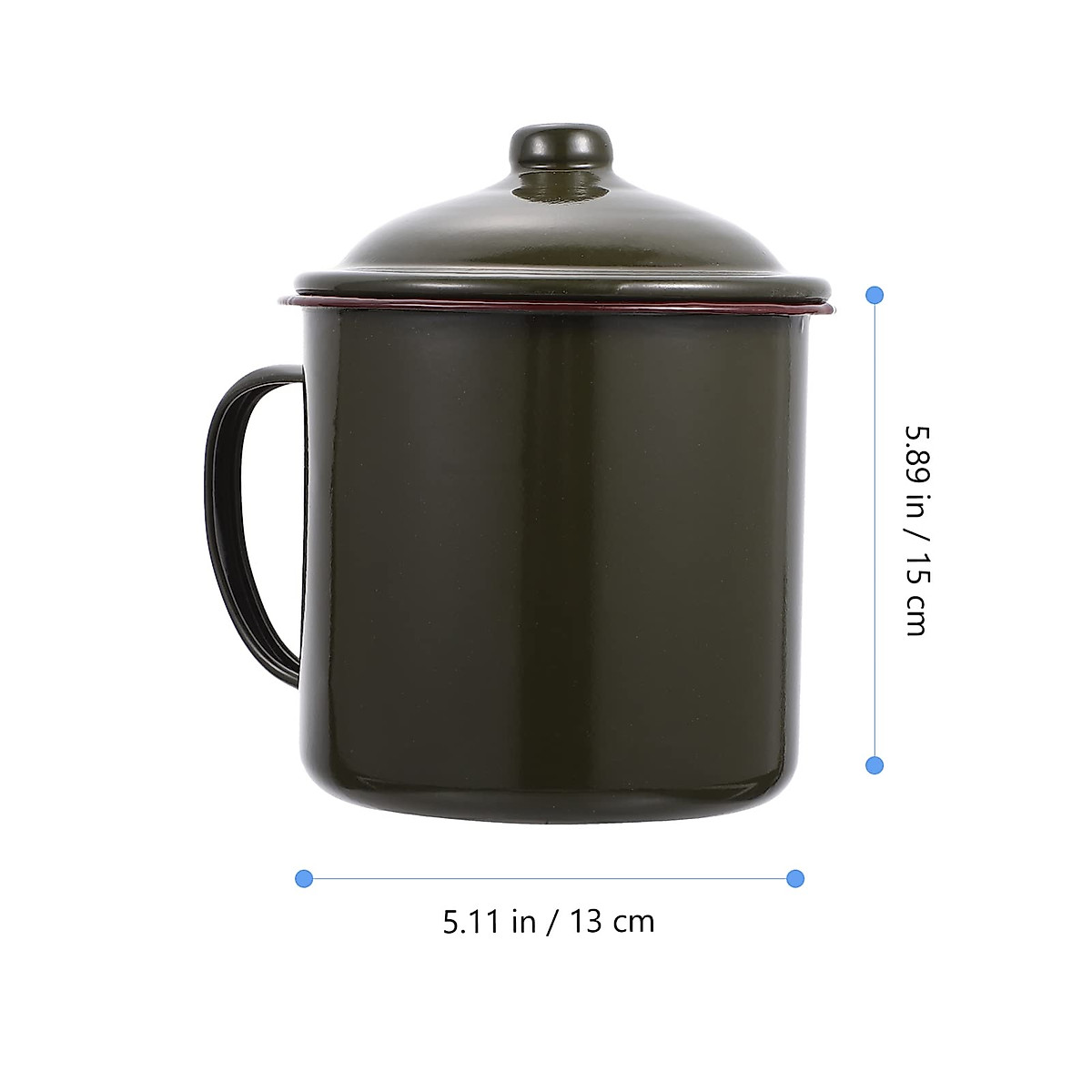 Garneck Enamelware Coffee Mug Enamel Camping Mug Vintage Iron Metal Water Cup with Lid Retro Wine Cup Drinking Tumbler for Tea Milk Juice Beverage Whiskey Green 12cm