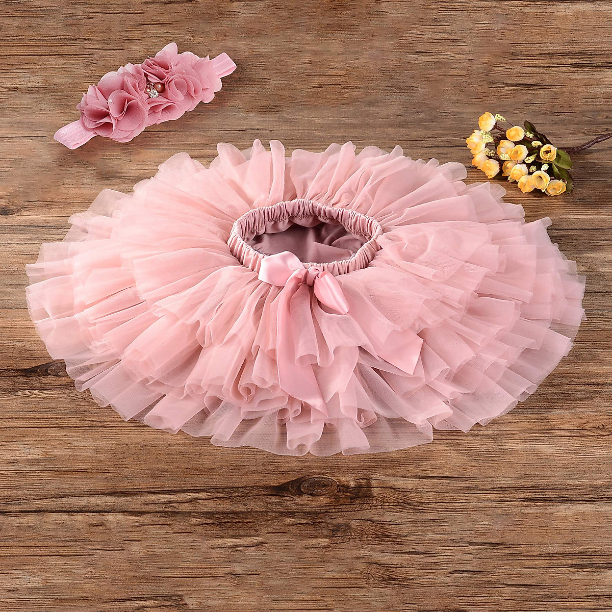 Baby Girls Tutu Skirt Headband Set Toddler Ruffle Tulle Diaper Covers 6-24 Month Bean Sand