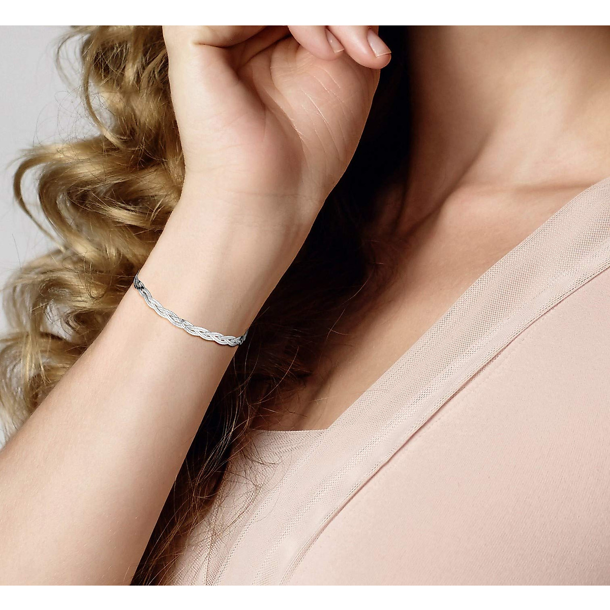 Miabella 925 Sterling Silver Italian 3-Strand Diamond-Cut 4mm Braided Herringbone Link Chain Bracelet for Women Teen Girls, Made in Italy (Length 7 Inches (Small))