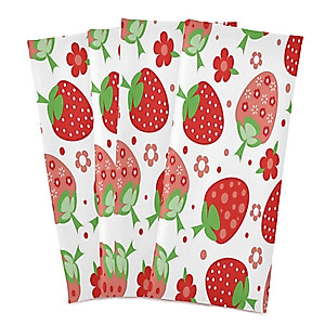 Kigai 1 Pack Strawberry Kitchen Towels Soft Highly Absorbent Dish Towels Reusable Kitchen Hand Towels for Kitchen Decorations or Tea Towels 28 x 18 Inch