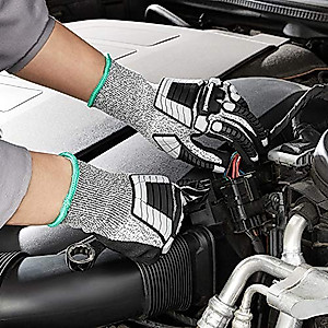 AmazonCommercial 13G SilverSilk & Sandy Nitrile Gloves with Impact Protection (Grey/Black), Size M, 1-Pair