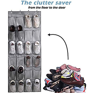MISSLO Over The Door Shoe Organizer Hanging Closet Holder Hanger Storage Bag Rack with 24 Large Mesh Pockets, Gray