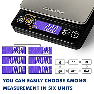 KitchenTour Digital Kitchen Scale - 500g/0.01g High Accuracy Precision Multifunction Food Meat Scale Jewelry Lab Carat Powder Scale with Back-Lit LCD Display(Batteries Included)