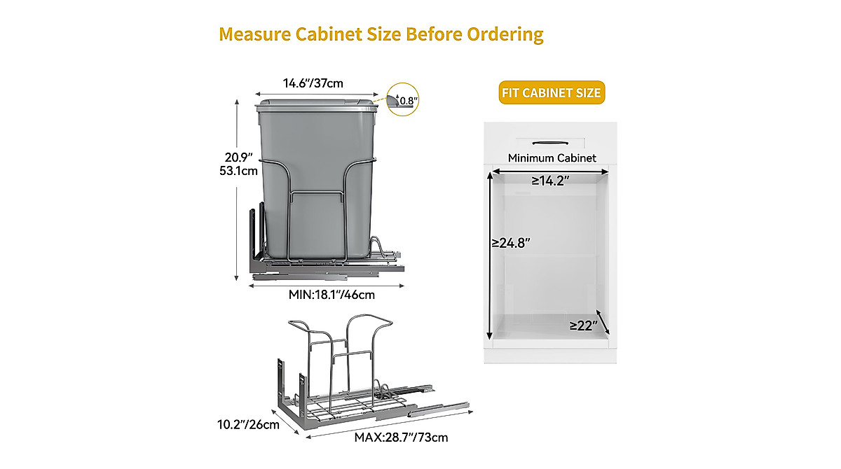34-Quart Pull-Out Trash Can - Soft Close & Lid