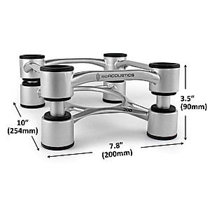 IsoAcoustics Aperta Series Isolation Speaker Stands with Tilt Adjustment: Aperta200 (7.8" x 10") Silver Pair