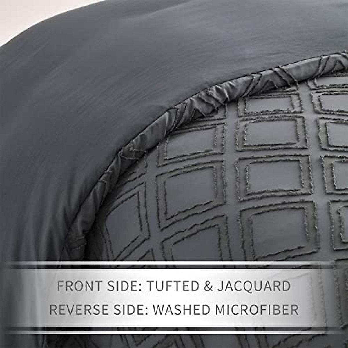 Maple&Stone Queen Duvet Cover Set, 3 Pieces Textured Tufted Boho Bedding Sets Zipper Closure Design with Ties, 1 Duvet Cover + 2 Pillow Shams, Comforter NOT Included (Dark Grey, Queen Size)