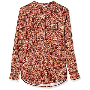 Amazon Essentials Women's Long-Sleeve Woven Blouse, Rust Leopard Print, Large