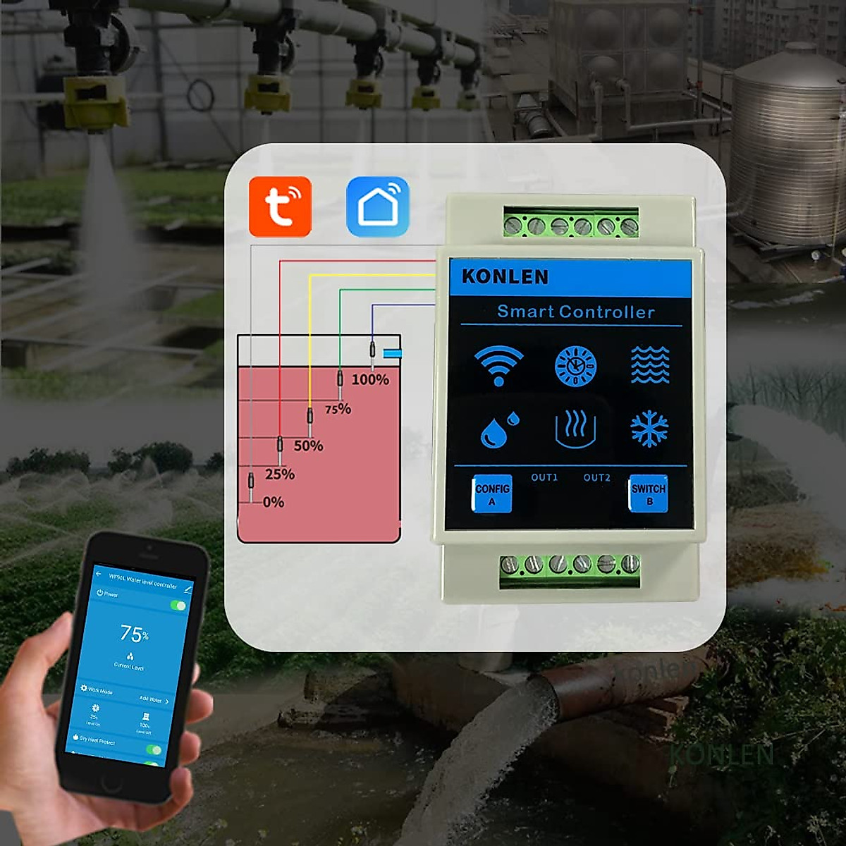 Tuya Smart Home Water Level Sensor WiFi Controller Leakage Flood Alarm Swimming Pool Pump Tank Flow Detector