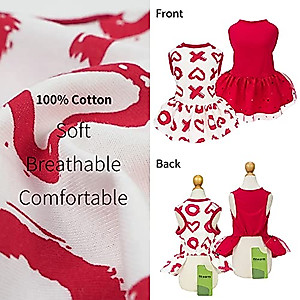 Fitwarm 2-Pack Dog XOXO Tulle Dress, 100% Cotton Dog Clothes for Small Dogs Girl, Cat Apparel, Red, XS
