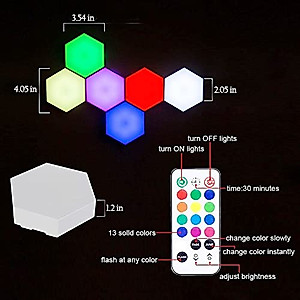 Hexagon Lights with Remote, Modular Touch Sensitive Lights Creative Geometry Assembly LED Hexagonal Wall Light,RGB Gaming Lights for Living Room, Bedroom, DIY Enthusiasts, Festival 6 Packs