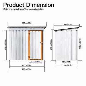 GLANZEND 5FT x 4FT Metal Outdoor Storage Shed, Anti-Corrosion Utility Tool House with Lockable Door & Vents, Waterproof Storage Garden Shed for Backyard Patio Lawn, White+Yellow