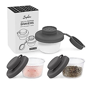 Sophico Mini Salt and Pepper Shakers with Moisture Proof Lids, 1.6oz Small Spice Shaker containers to go for Outdoor Camping Travel Picnic Lunch Boxes(DARK GREY- 3 PACK)