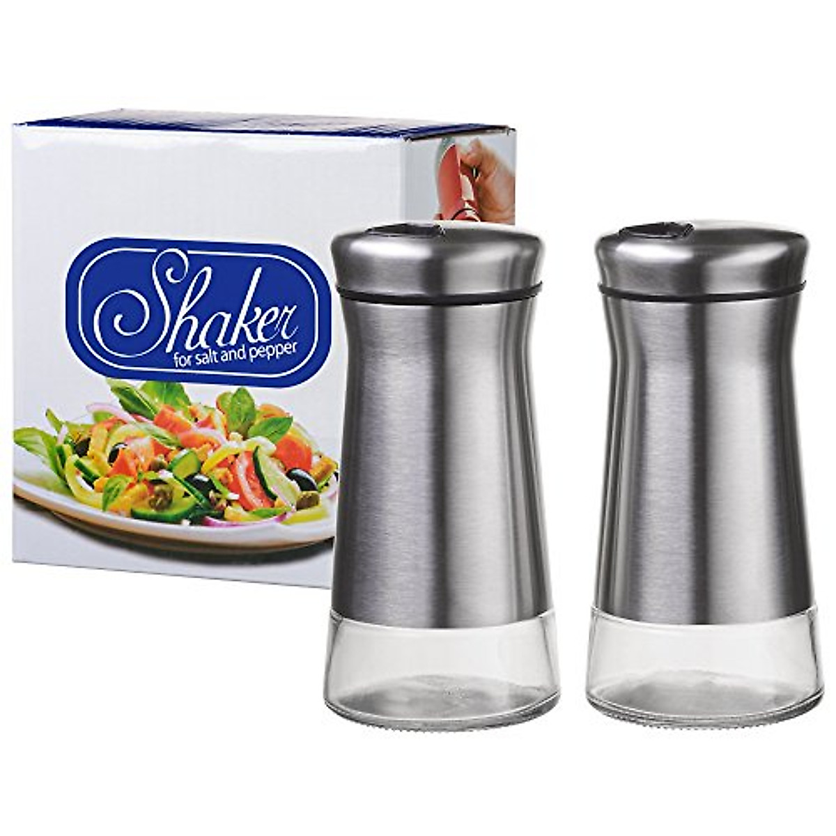 CHEFVANTAGE Salt and Pepper Shakers Set with Adjustable Holes - Stainless Steel