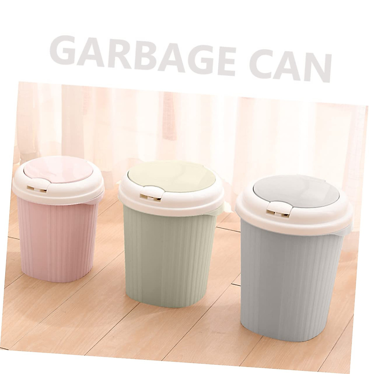 Cabilock Garbage can Rubbish Bins with lids Mini Desktop Trash bin Kitchen Waste Bins Garbage Container Plastic Garbage Bins Retro Waste Bin Spring Trash can Office Laundry Basket pp Indoor
