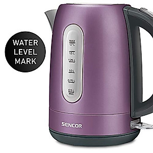 Sencor SWK1773VT 1.7L Stainless Steel 1500w Fast Boil Electric Tea Kettle & Pour Over Coffee Kettle with Lid Safety Lock, Violet