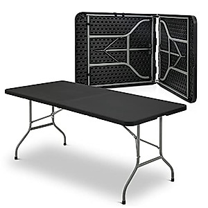 MoNiBloom 6Ft Heavy Duty Plastic Folding Table, Indoor Outdoor Portable Picnic Camp Desk w/Handle and Lock for Camping, Dining, Party, Black