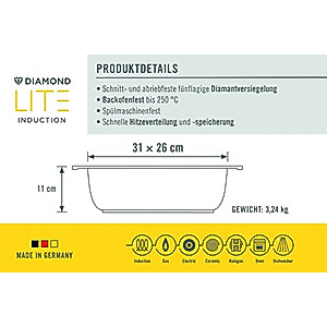 Woll Plus/Diamond Lite Induction Oval Roaster with Lid, 6.3 Quart, 10, Gray