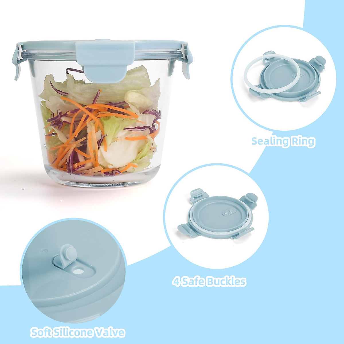 4 Pack Glass Meal Prep Containers with Airtight Lids, Leak-proof Round Storage Containers Set, Reusable Glass Soup Containers Overnight Oats Containers for Leftover, Soup, Fruit