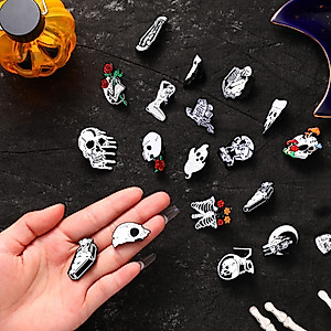 20 Pcs Goth Pin Skull Spooky Skeleton Pins Set Horror Goth Skull Flower Brooch Pins Cute Mini Lapel Pins for Christmas Gifts Women Men Bag Jacket Backpack Hat Pant Clothes Accessories (Skeleton)