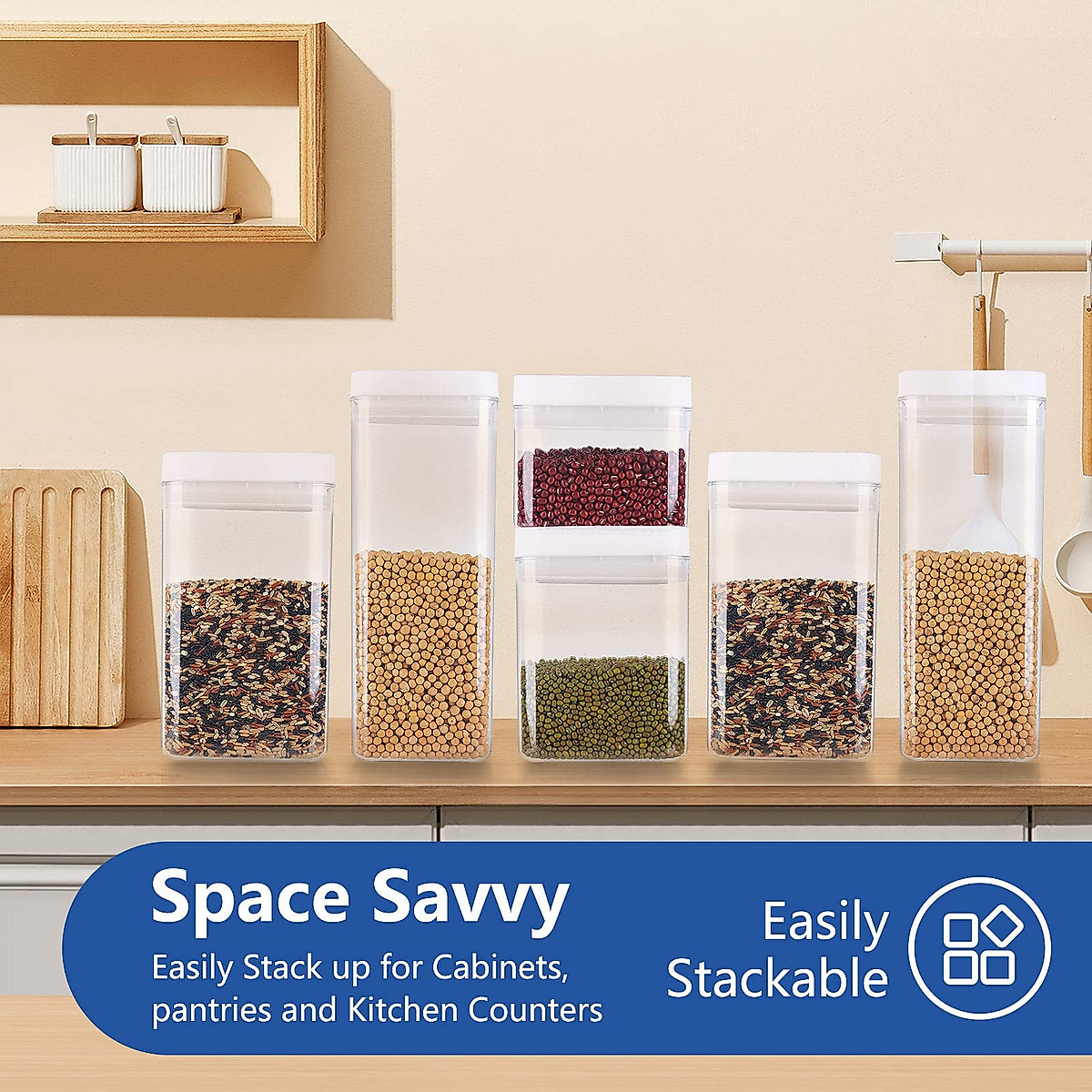 Airtight Food Storage Containers Set, 5 Pack BPA Free Plastic Cereal Containers with Easy Lock Lids, Storage Containers for Pantry Organization, Kitchen Canisters for Flour, Oats & Cereal