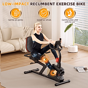 VANSWE Recumbent Exercise Bike for Seniors, Recumbent Bike for Home, Recumbent Stationary Bike 400LBS Weight Capacity with Smart App, LED Monitor, Heart Rate Handle, Magnetic Resistance (Red&Black)