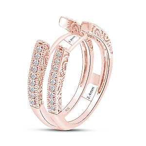 SAVEARTH DIAMONDS Round Lab Created Moissanite Diamond Cathedral Enhancer Guard Ring For Women In 14K Rose Gold Plated 925 Sterling Silver (0.20 Cttw) Size-9.5