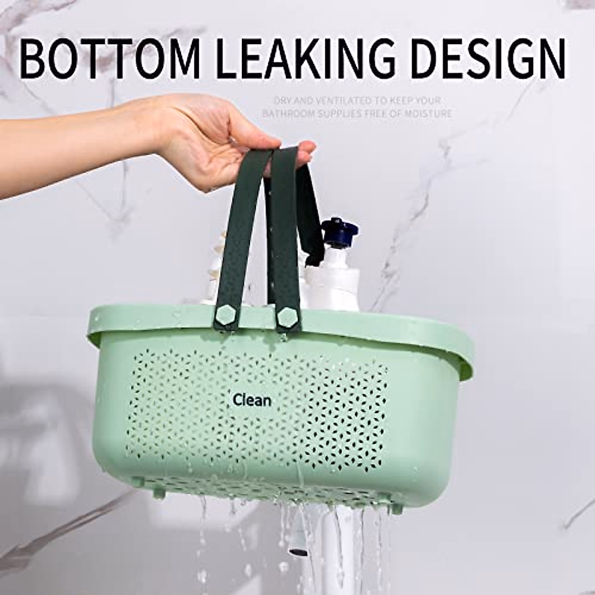 HAPPY MOTTE Plastic Portable Shower Caddy, Bathroom Shower Caddy Basket Tote With Handle For Collage Dorm Camp Travel Green